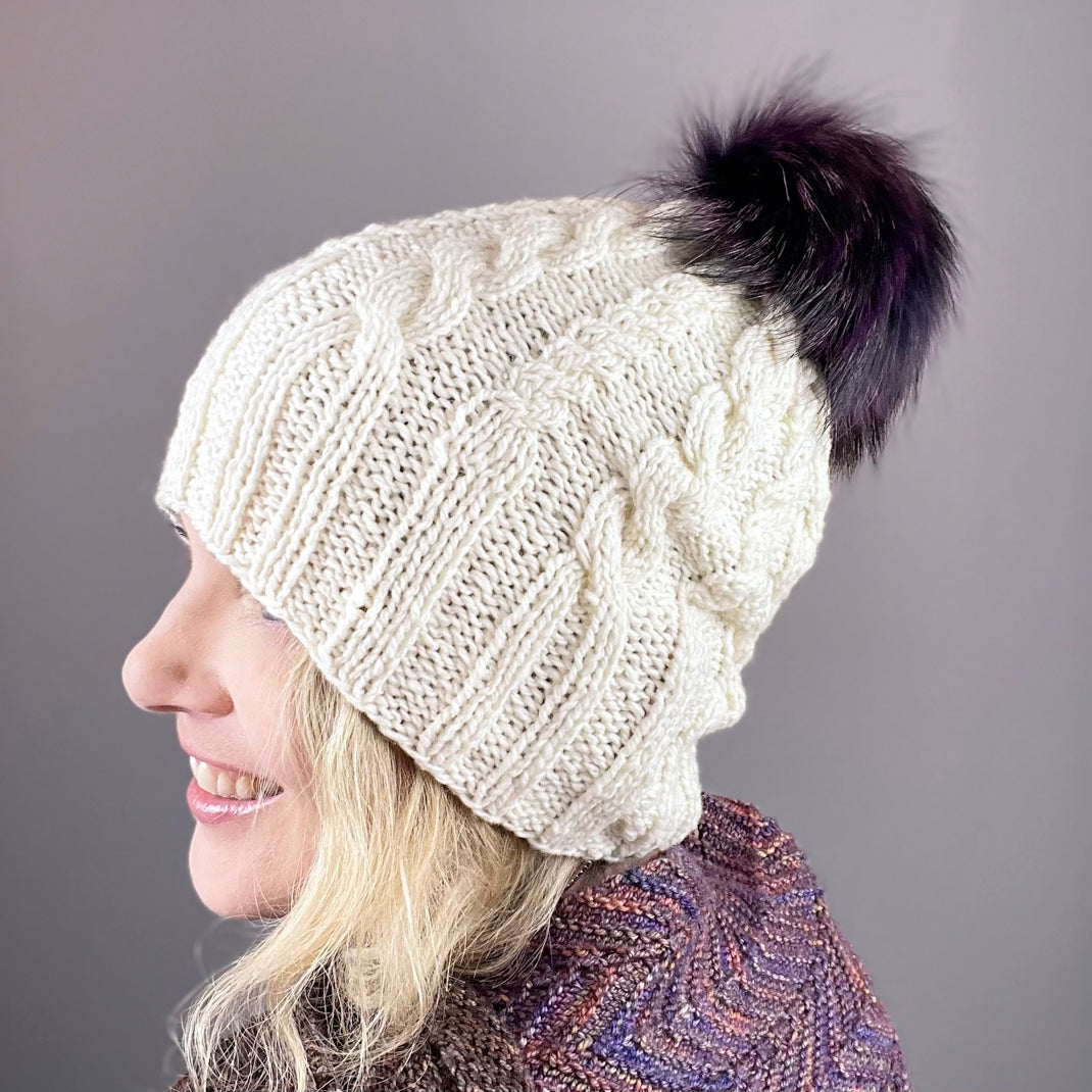 Cabled Tall Hat with Pompom Knitting Kit | Queensland Kathmandu Aran ...