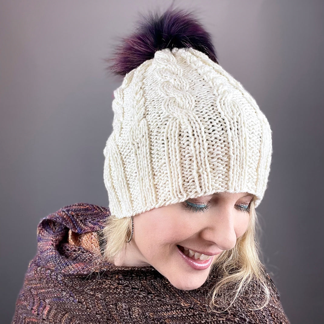 Cabled Tall Hat with Pompom Knitting Kit | Queensland Kathmandu Aran ...